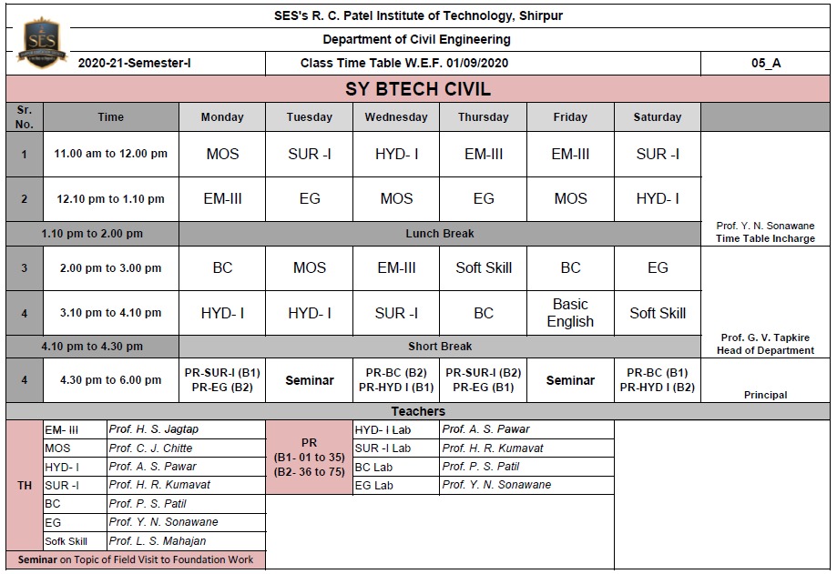 Civil Engineering Timetable