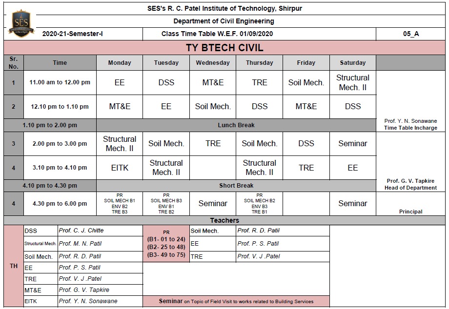 Civil Engineering Timetable