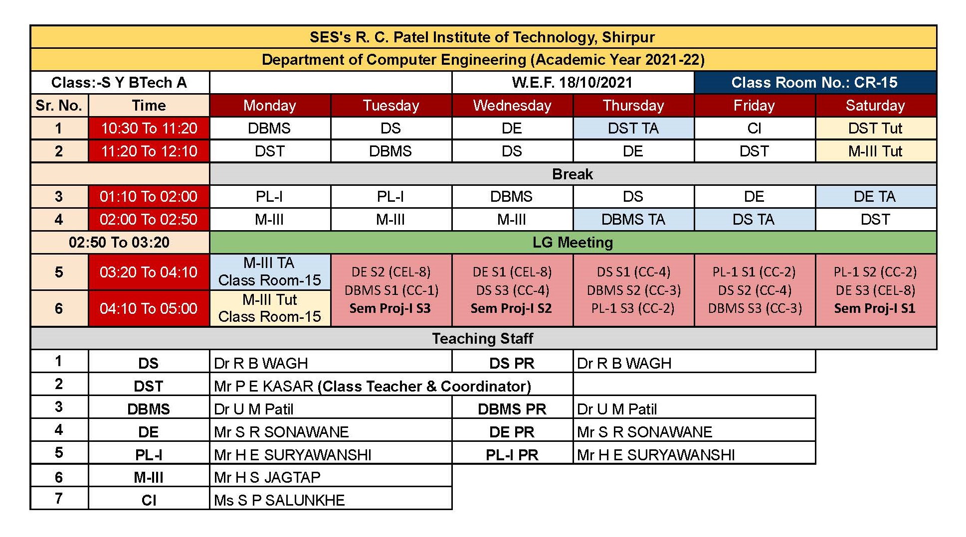Computer Engineering Timetable