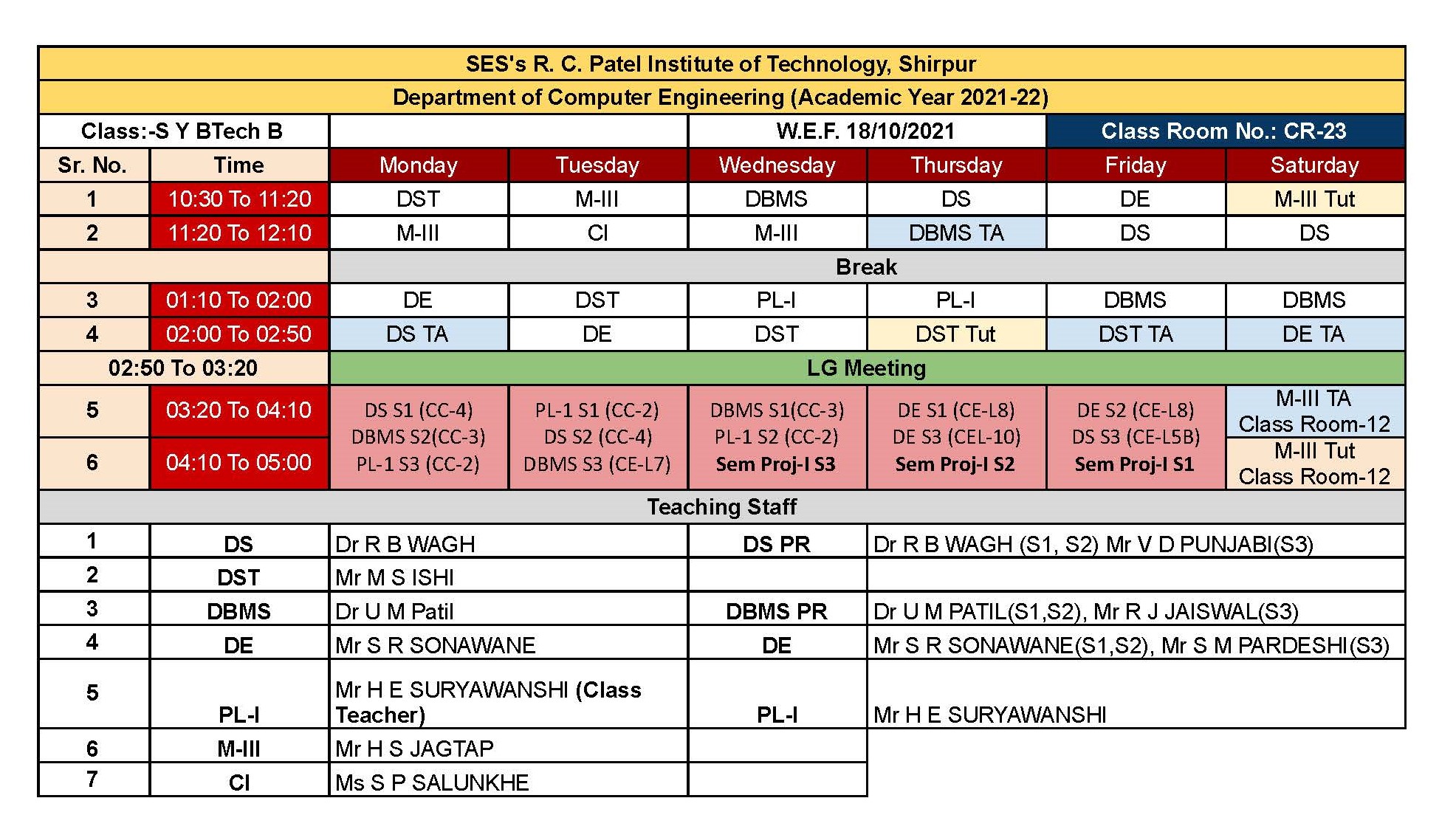 Computer Engineering Timetable