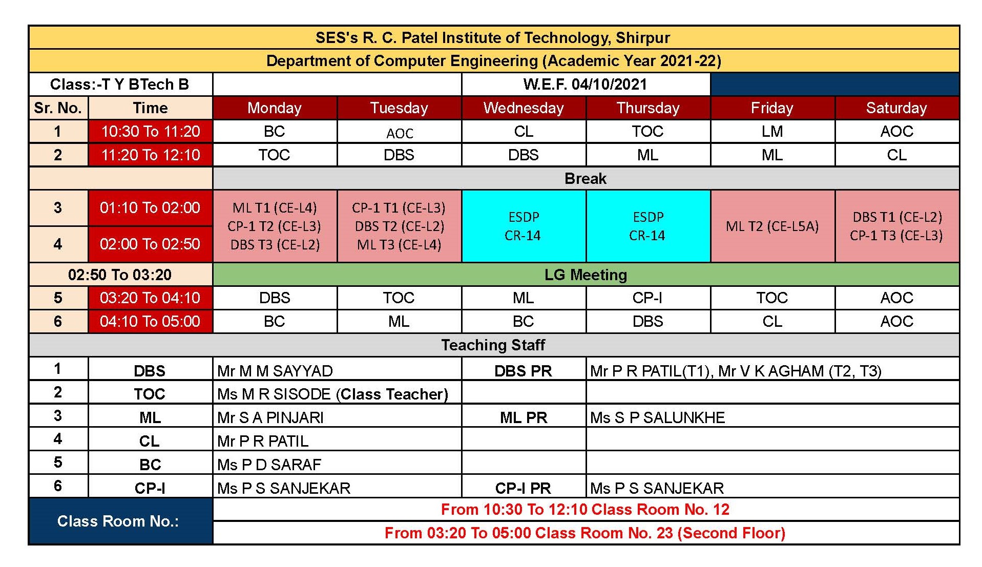 Computer Engineering Timetable