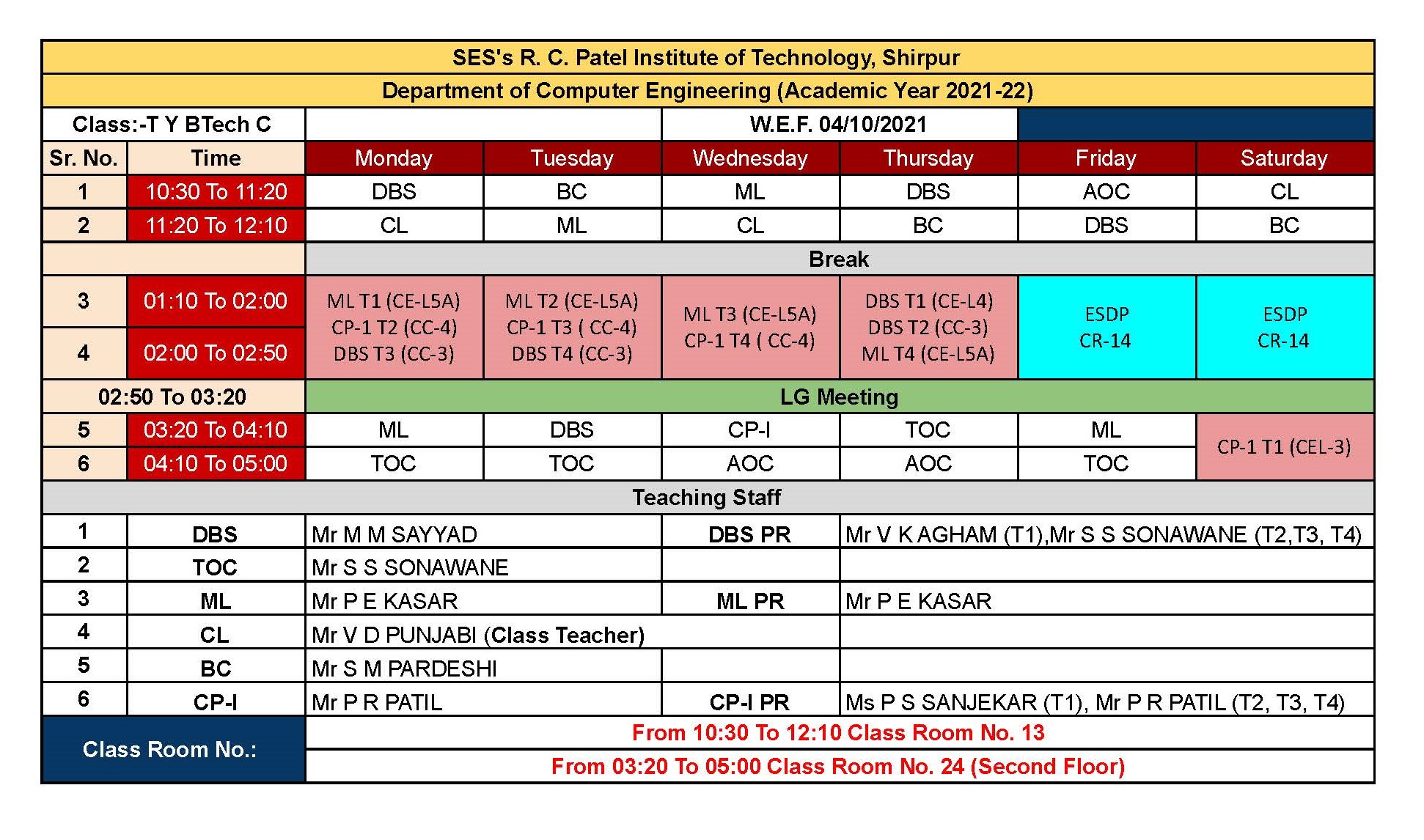 Computer Engineering Timetable