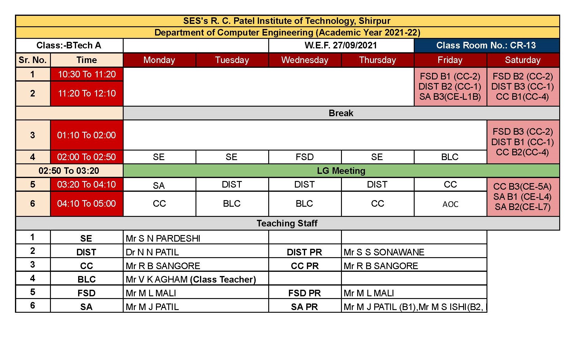 Computer Engineering Timetable