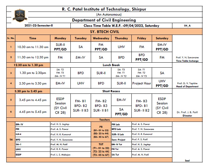 Civil Engineering Timetable