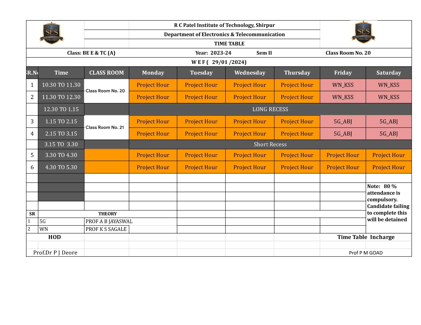 Electronics & Telecommunication Engineering Timetable