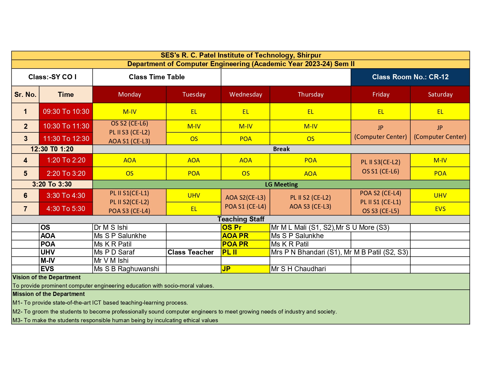 Computer Engineering Timetable