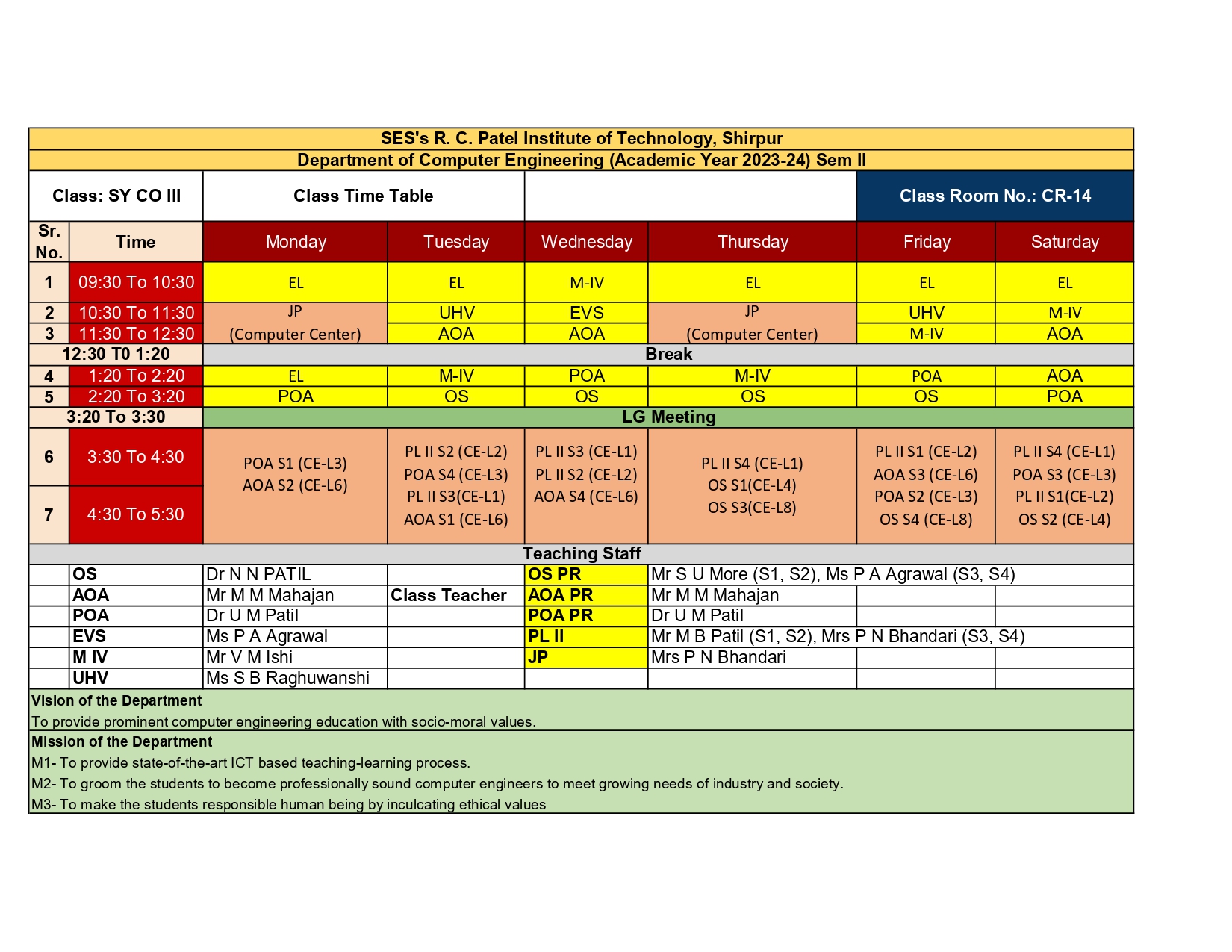 Computer Engineering Timetable