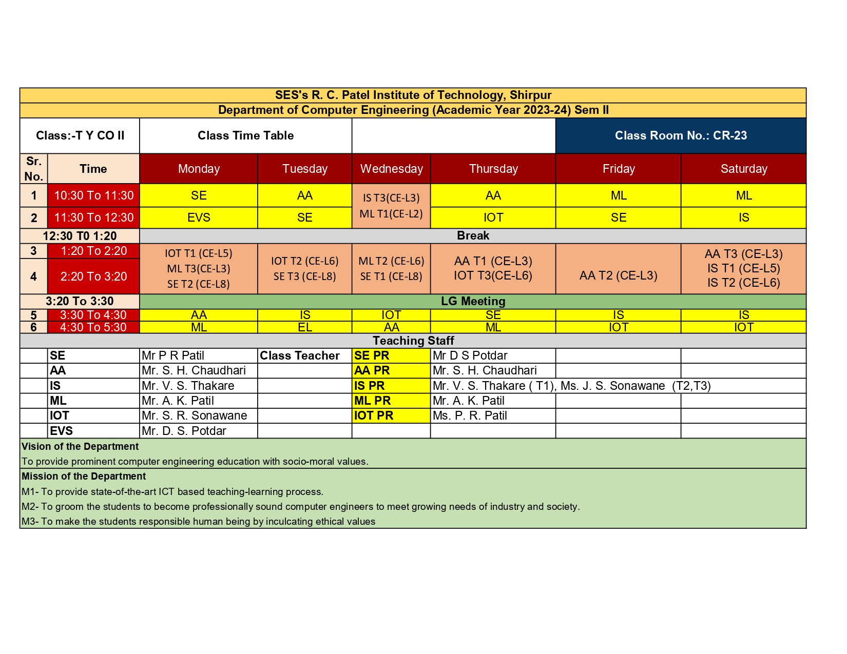 Computer Engineering Timetable