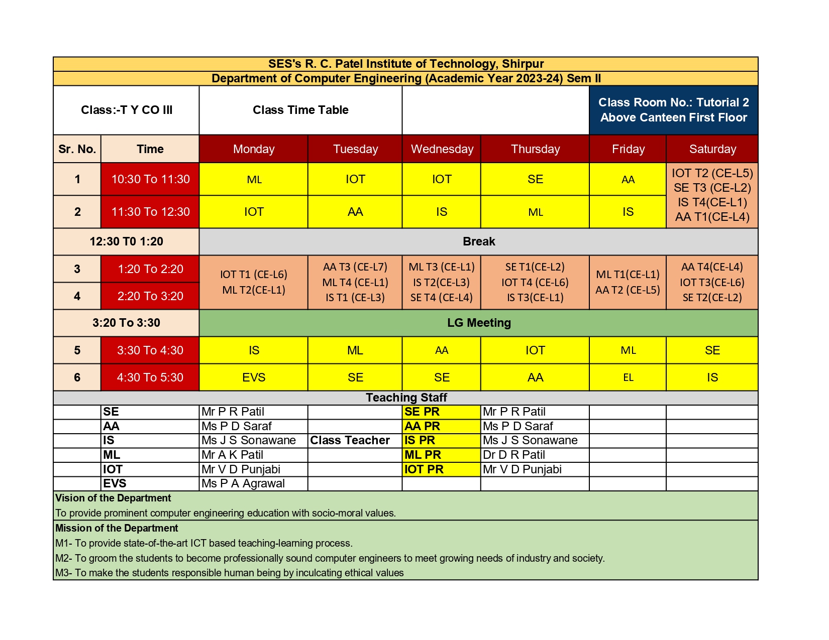Computer Engineering Timetable