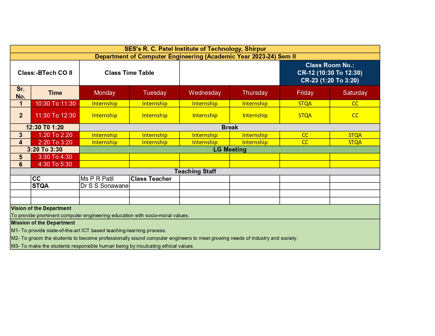 Computer Engineering Timetable
