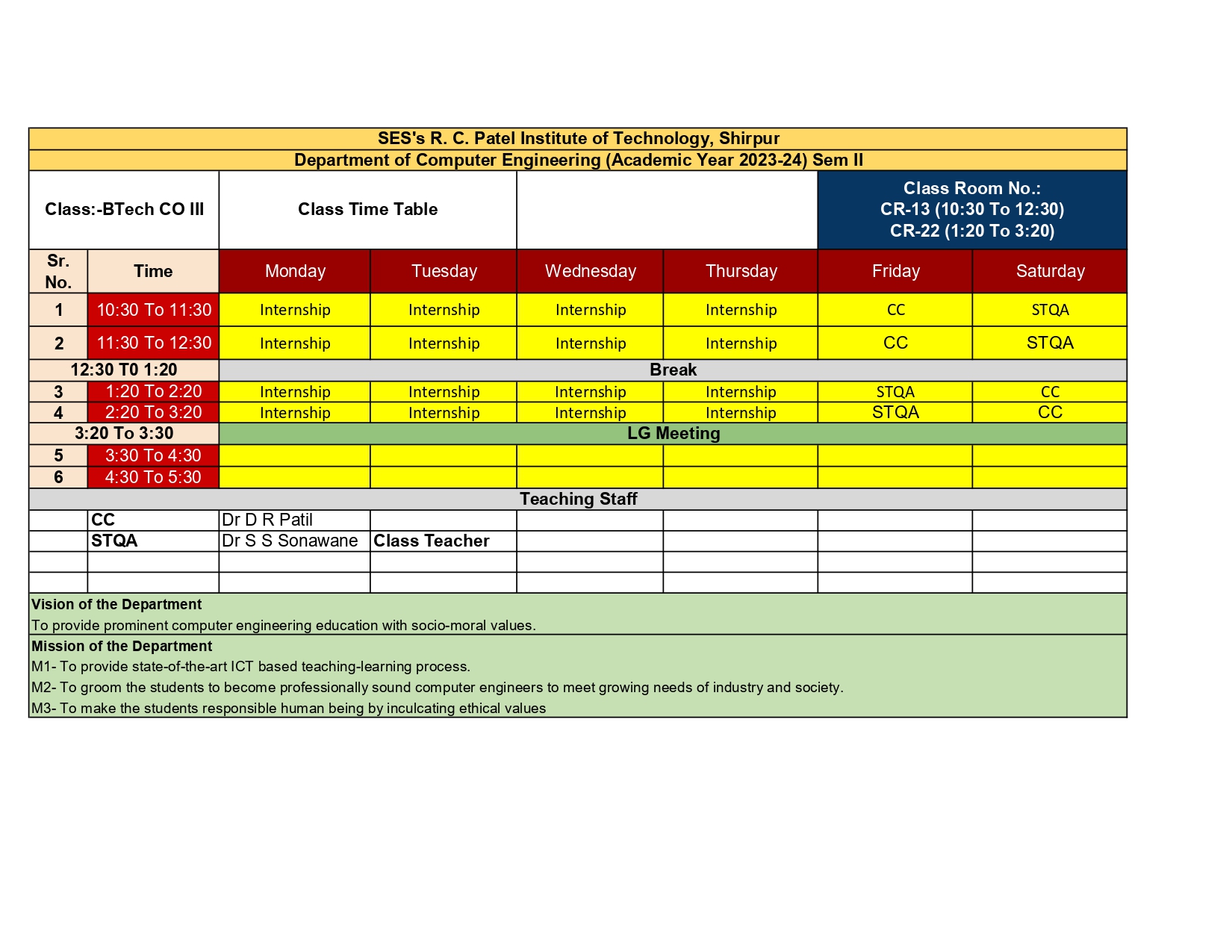 Computer Engineering Timetable